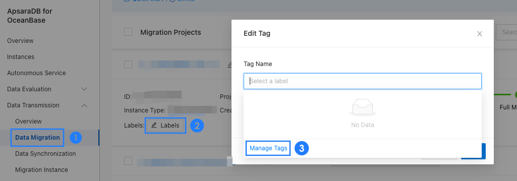 Use Tags To Manage Data Migration Projects Apsaradb For Oceanbase Alibaba Cloud