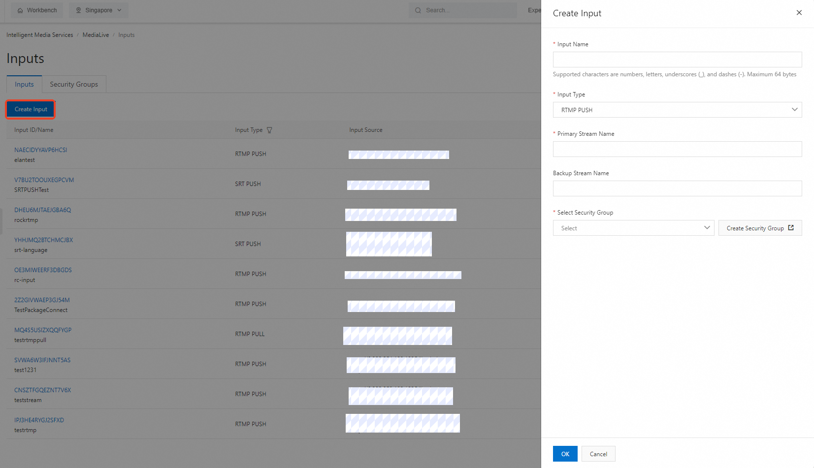 Manage inputs - Intelligent Media Services - Alibaba Cloud Documentation Center