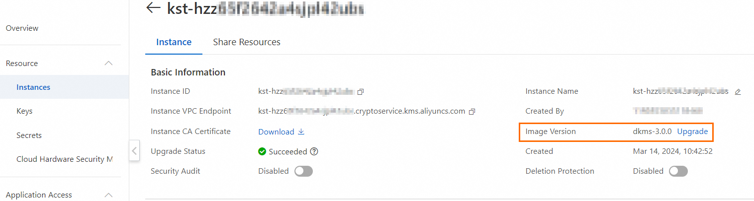 Upgrade the image version of a KMS instance - Key Management Service - Alibaba Cloud ...