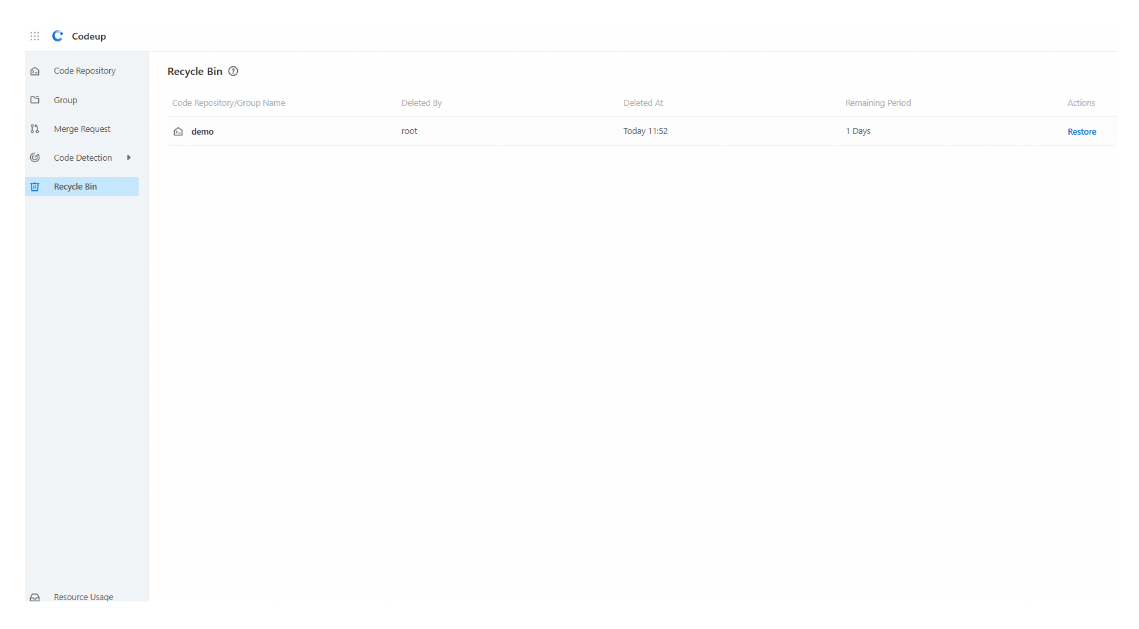 How to use the code recycle bin feature - Apsara Devops - Alibaba Cloud Documentation Center