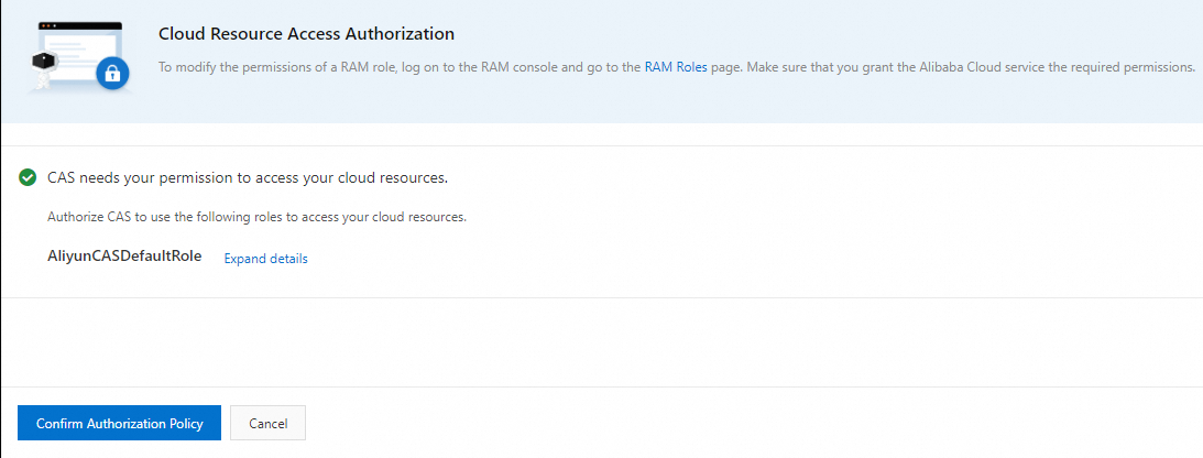 Authorize Certificate Management Service to access Alibaba Cloud resources - - Alibaba Cloud ...