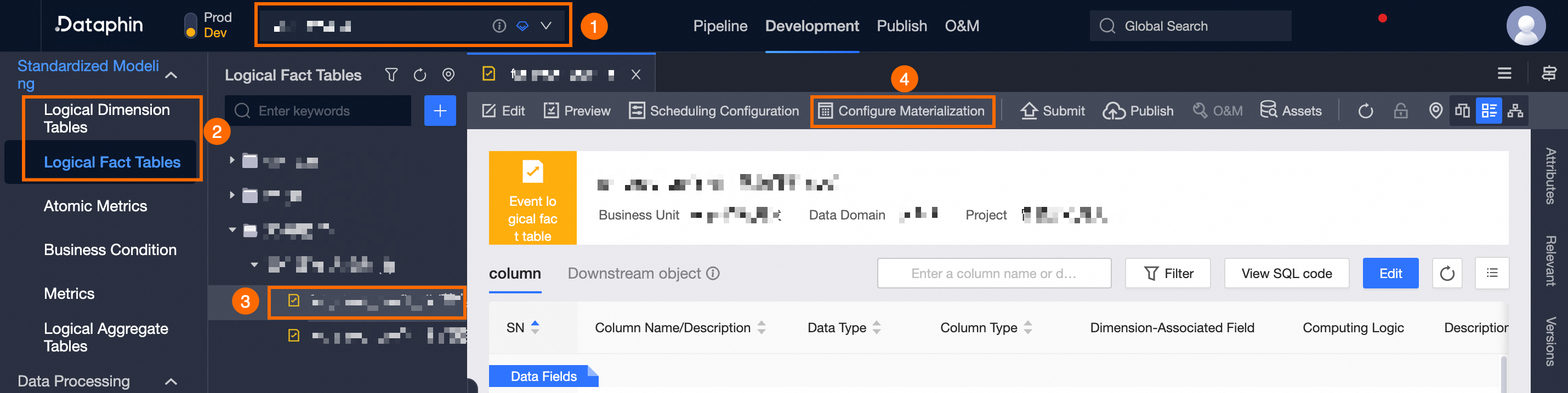 Logical table materialized configuration dimensions and facts - Dataphin - Alibaba Cloud ...