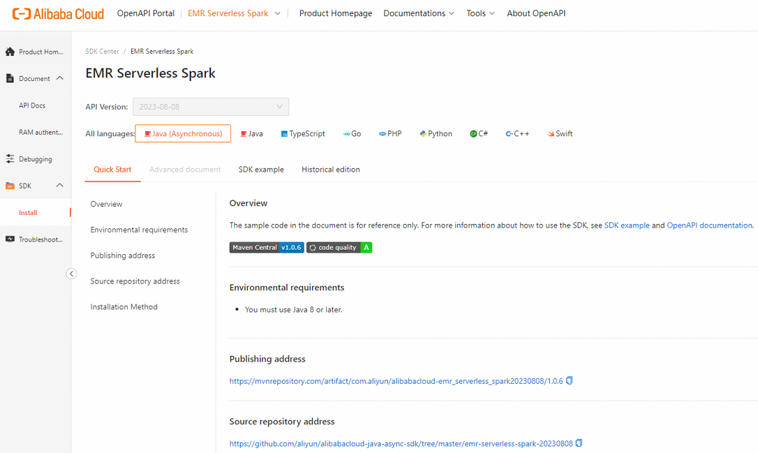 Install and use EMR Serverless Spark SDKs - E-MapReduce - Alibaba Cloud Documentation Center