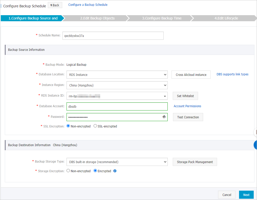 Configure A Backup Schedule Database Backup Alibaba 