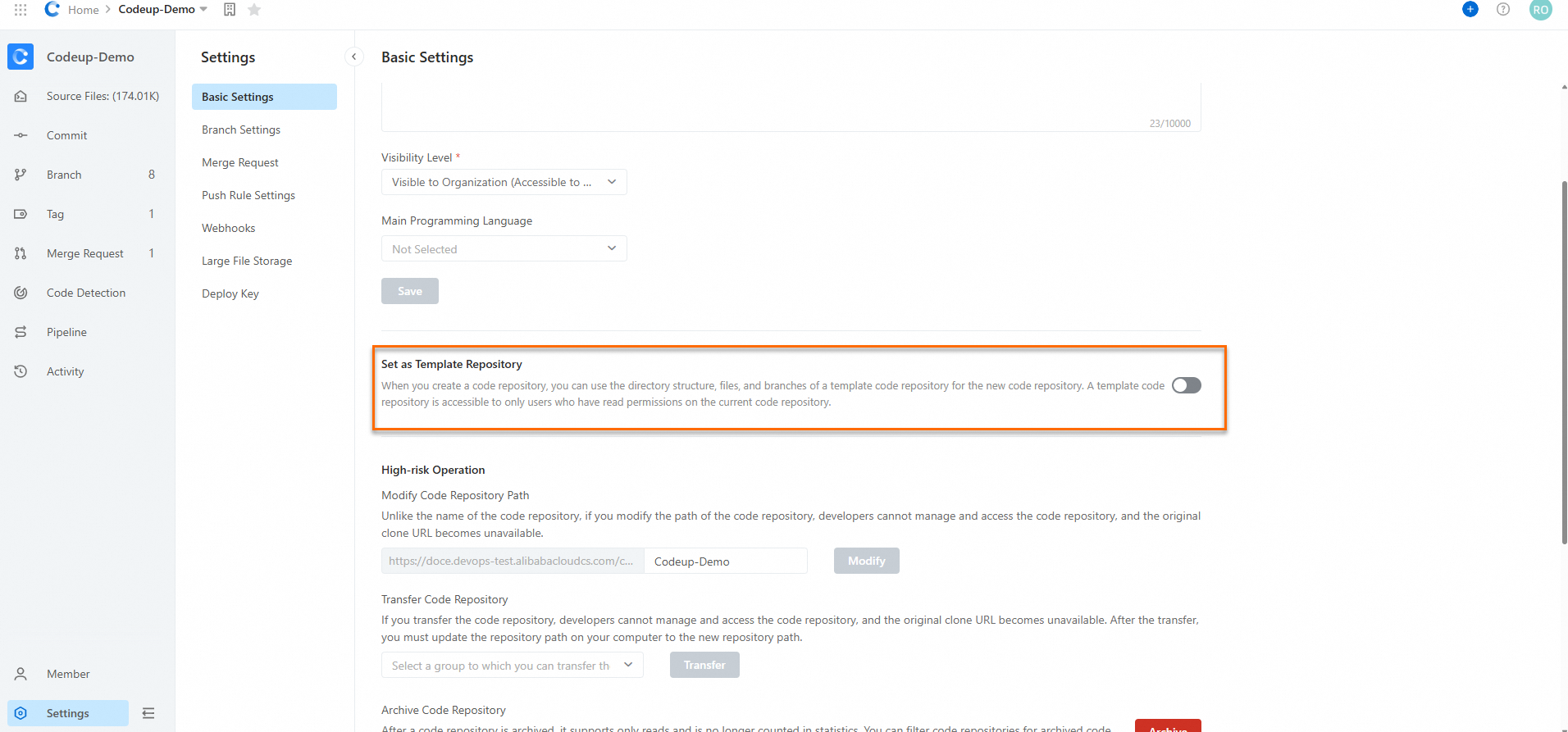 How to use the repository template feature - Apsara Devops - Alibaba Cloud Documentation Center