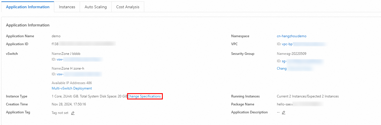 Change instance specifications in the SAE console - - Alibaba Cloud Documentation Center