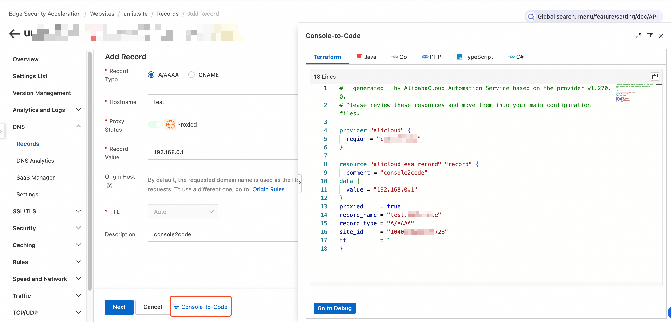 Konsol ESA menghasilkan kode Terraform secara otomatis Console-to-Code ...