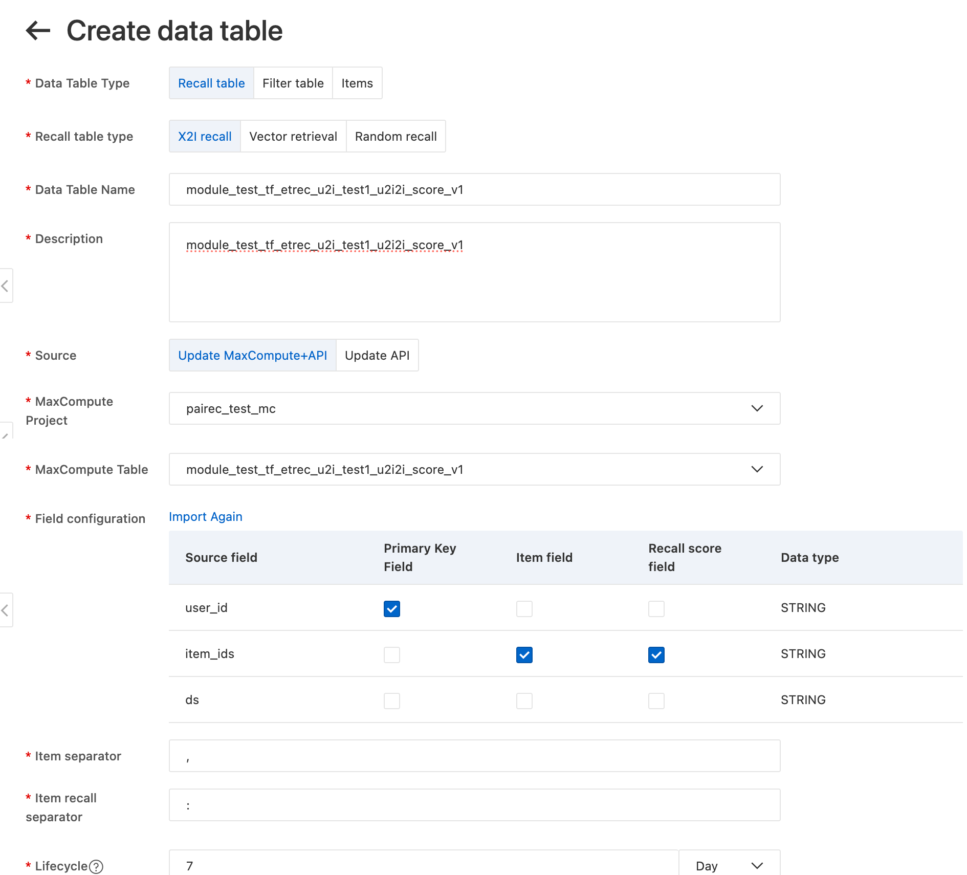 Manage data tables - Artificial Intelligence Recommendation - Alibaba ...