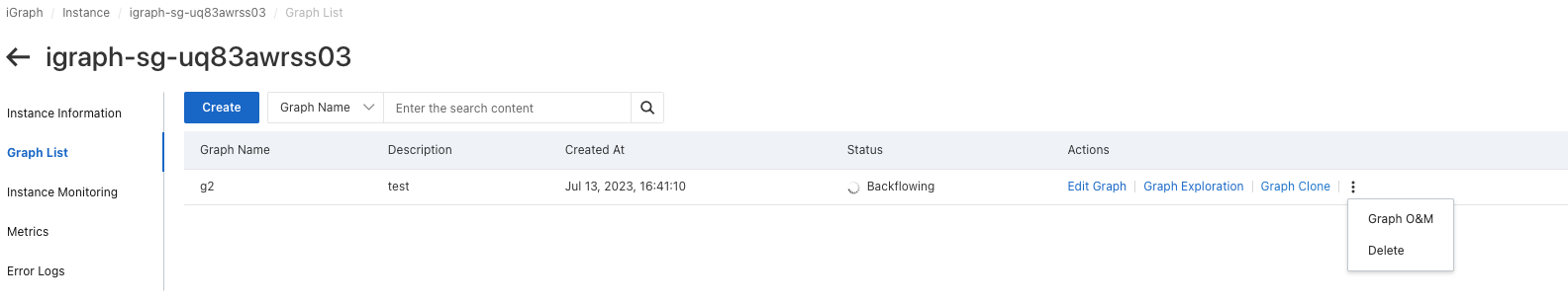 Graph list - Graph Compute - Alibaba Cloud Documentation Center