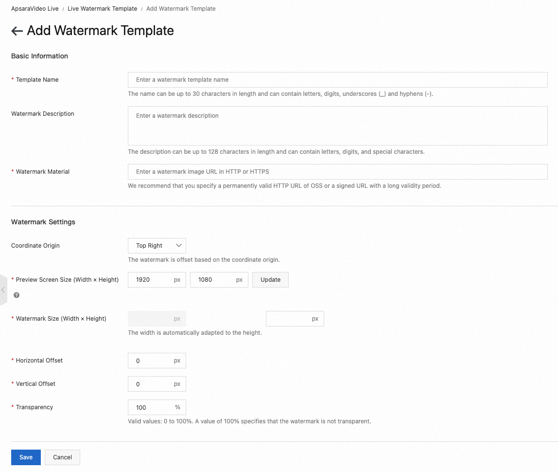 Live stream watermarks - ApsaraVideo Live - Alibaba Cloud Documentation Center