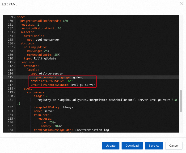 Monitor a Go application deployed in an ACK cluster - Application Real-Time Monitoring Service ...