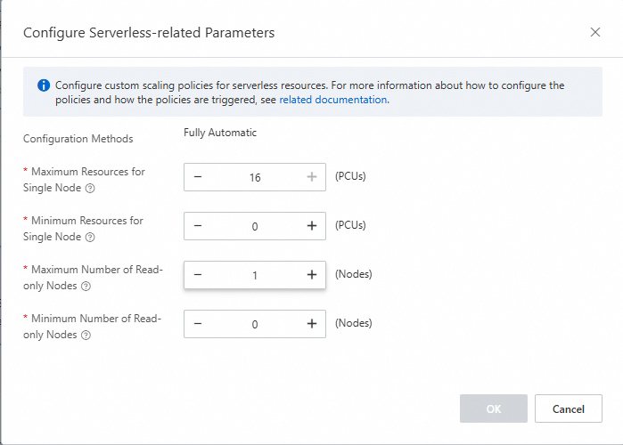 How do I disable the serverless feature or modify feature-specific configurations for a common ...