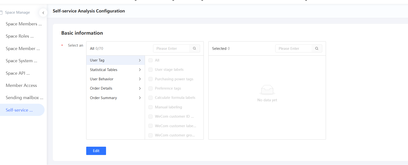 Self-service Analysis Configuration - Quick Audience - Alibaba Cloud Documentation Center