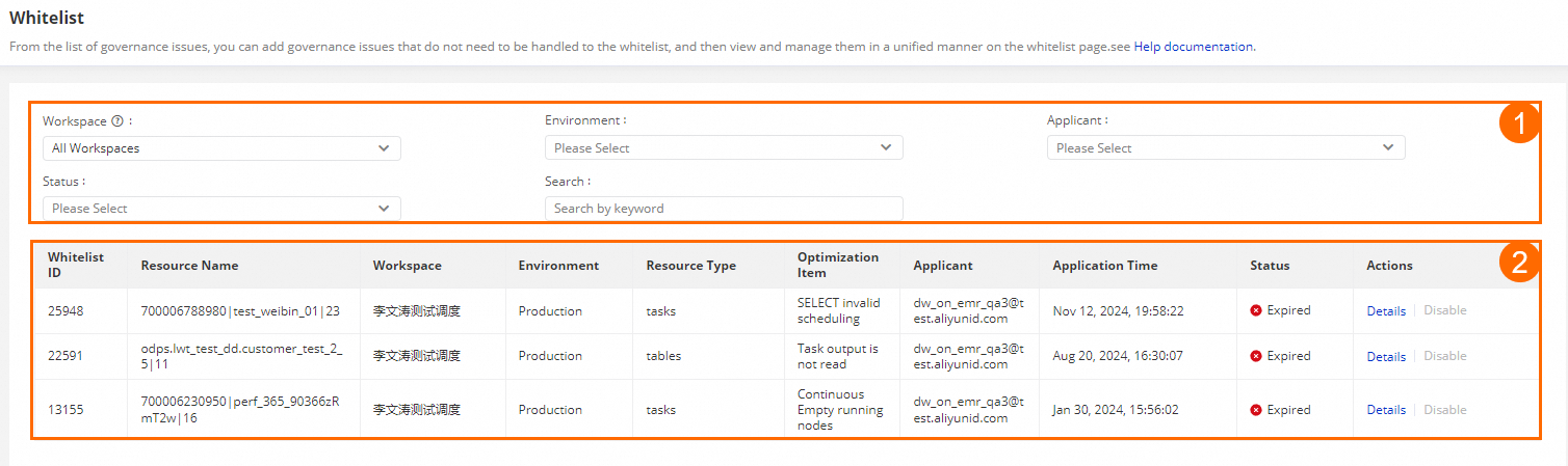 Add invalid governance issues to a whitelist - DataWorks - Alibaba ...