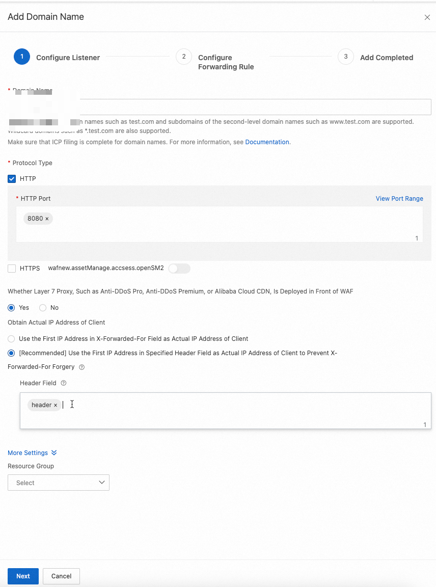 Enable WAF protection for an accelerated domain name added to Alibaba Cloud CDN - Web ...