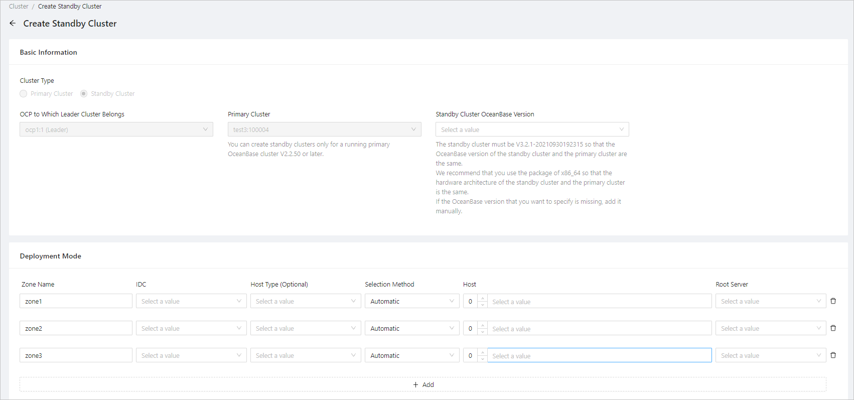 Create a standby cluster-OceanBase Cloud Platform-OceanBase Documentation