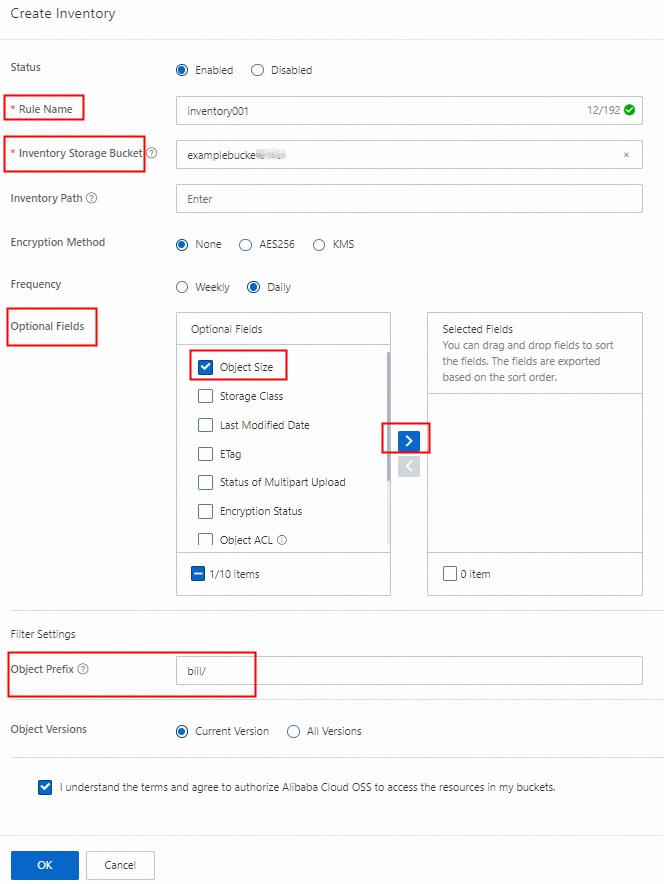 Query the storage size of objects with a specific object key prefix ...