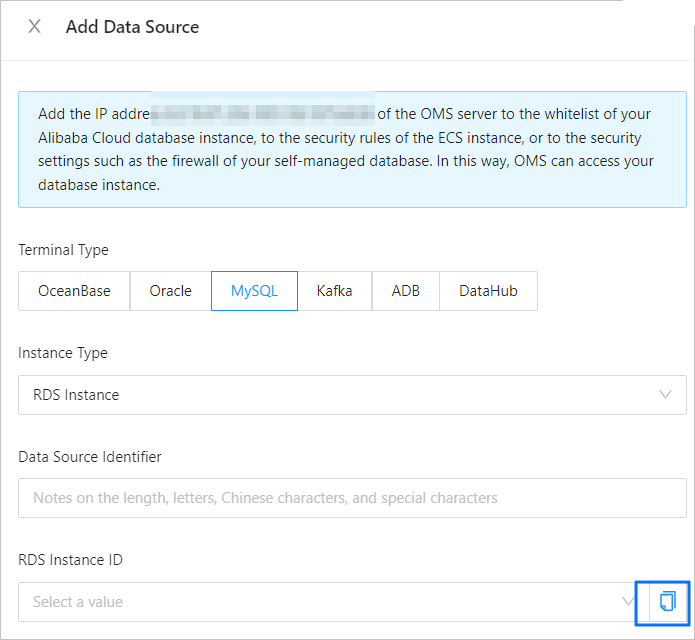 Add A Whitelist For A Mysql Data Source Apsaradb For Oceanbase