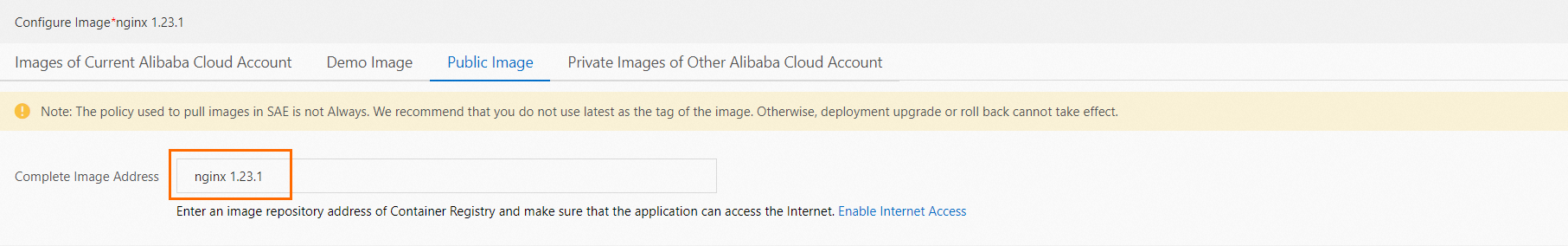 Use images to deploy applications in the SAE console - Serverless App Engine - Alibaba Cloud ...