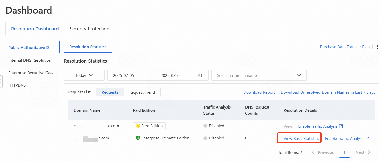 Domain name resolution statistics - Alibaba Cloud DNS - Alibaba Cloud ...