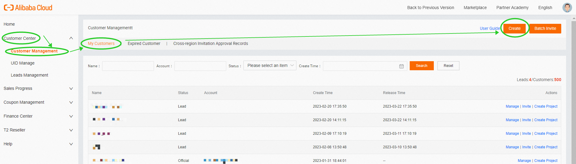 Customer Management - Channel Platform - Alibaba Cloud Documentation Center