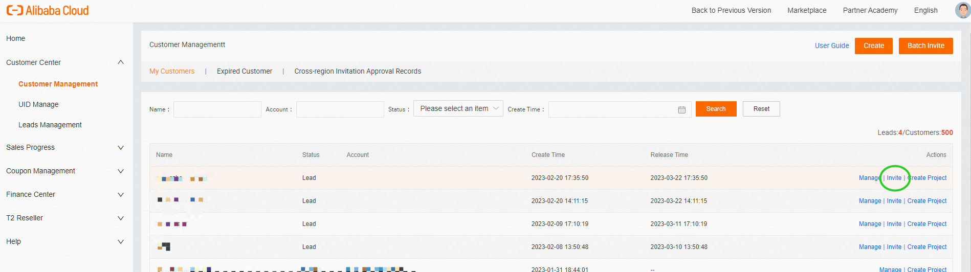 Customer Management - Channel Platform - Alibaba Cloud Documentation Center