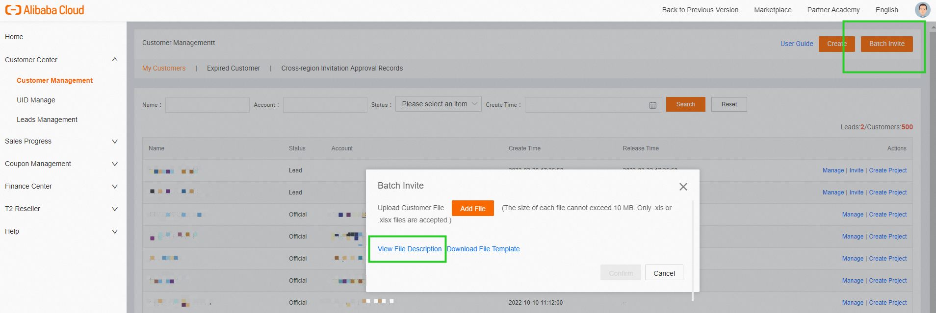 Customer Management - Channel Platform - Alibaba Cloud Documentation Center