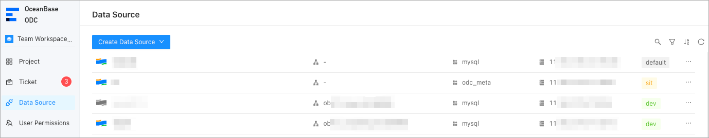 Data sources and project collaboration - ApsaraDB for OceanBase - Alibaba Cloud Documentation Center