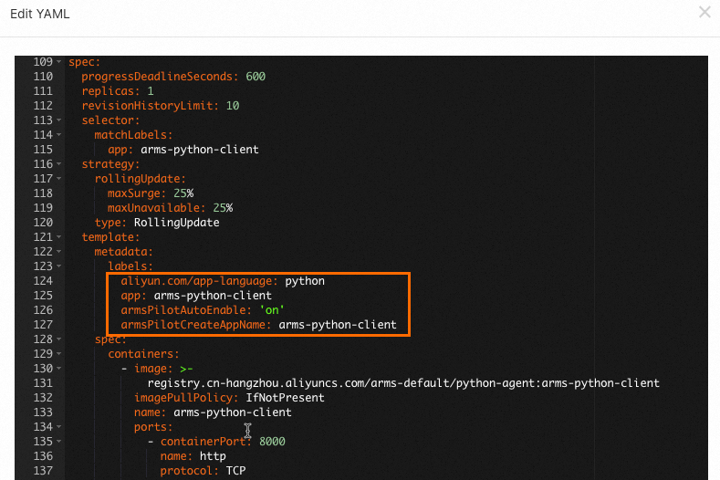 Monitor a Python application deployed in an ACK cluster - Application Real-Time Monitoring ...