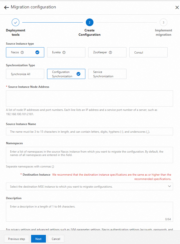 Migrate applications from a self-managed Nacos configuration center to an MSE Nacos ...