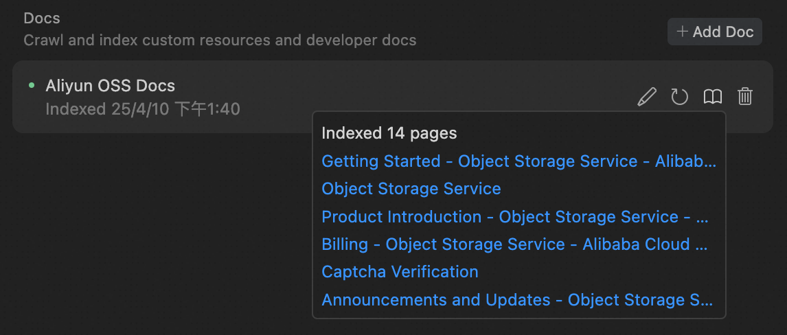 Use the OSS documentation in Cursor - Object Storage Service - Alibaba Cloud Documentation Center