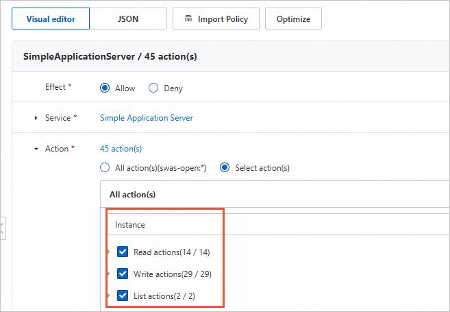 Manage Simple Application Server instances using RAM users - Simple Application Server - Alibaba ...