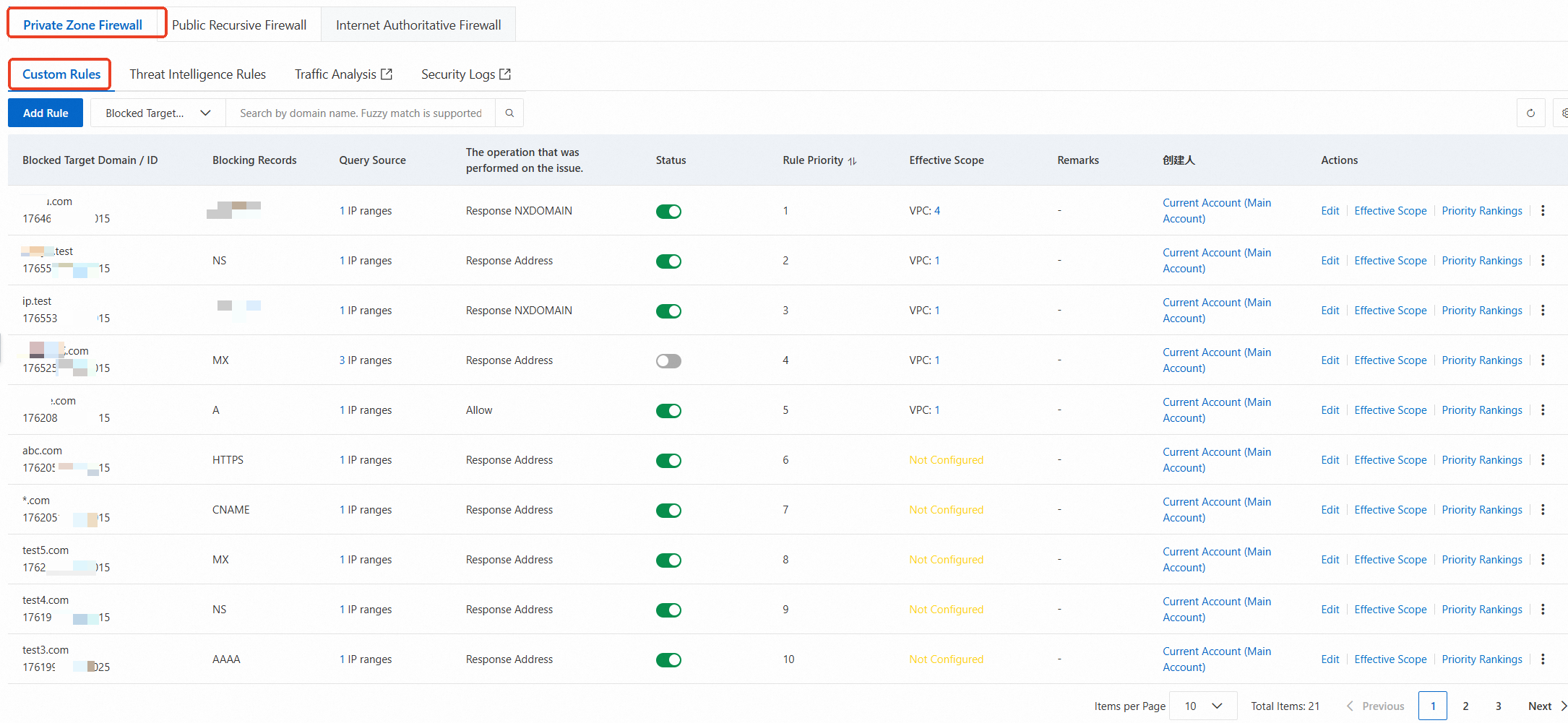 Custom protection rules_Internal DNS firewall - Alibaba Cloud DNS ...