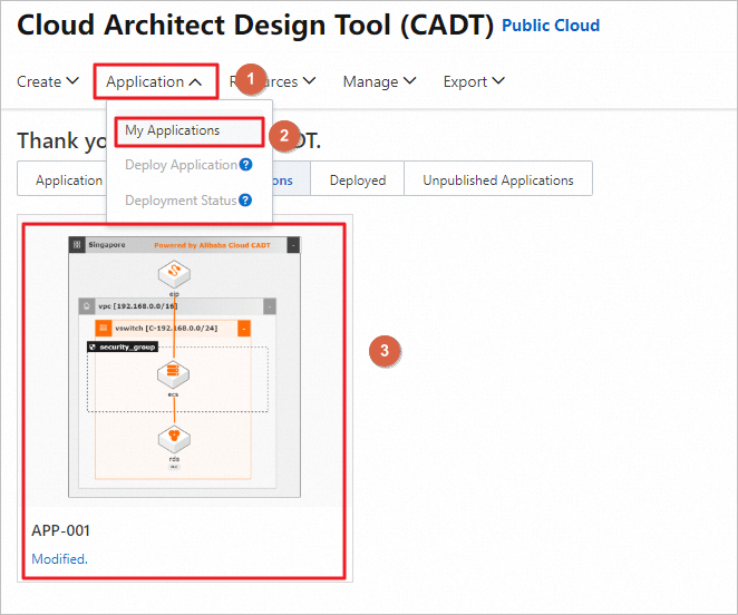 Create a custom application - Cloud Architect Design Tools - Alibaba Cloud Documentation Center