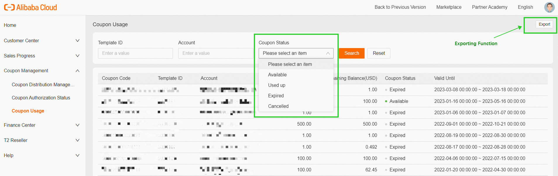 Coupon Usage - Channel Platform - Alibaba Cloud Documentation Center