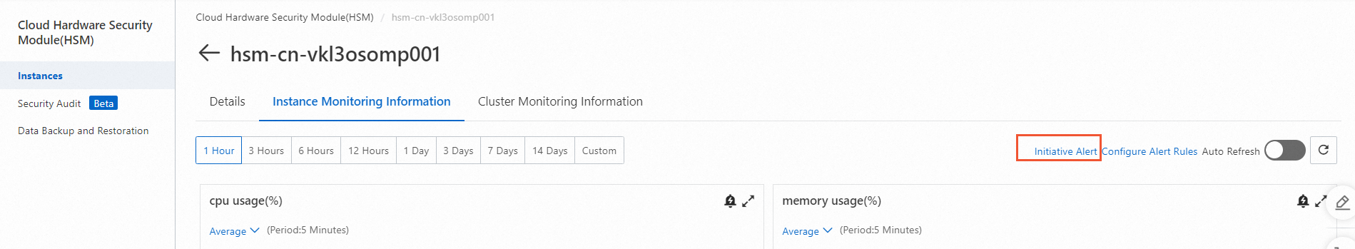 View HSM metrics and configure alert rules - Key Management Service ...