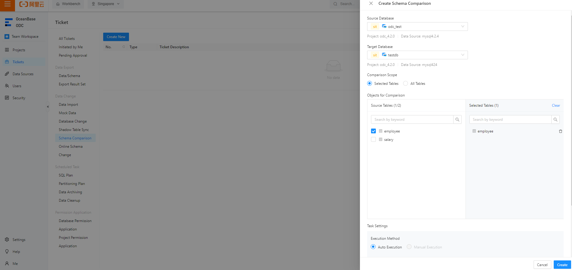 Schema comparison - ApsaraDB for OceanBase - Alibaba Cloud Documentation Center
