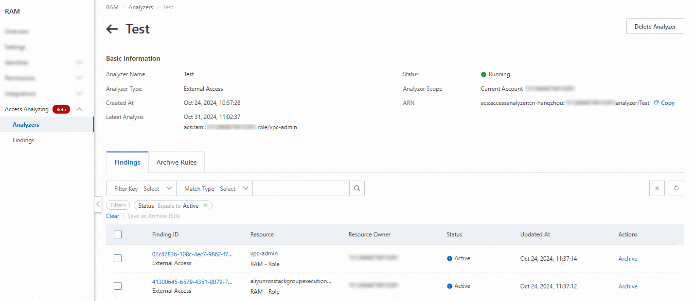 Identify external access - Resource Access Management - Alibaba Cloud Documentation Center