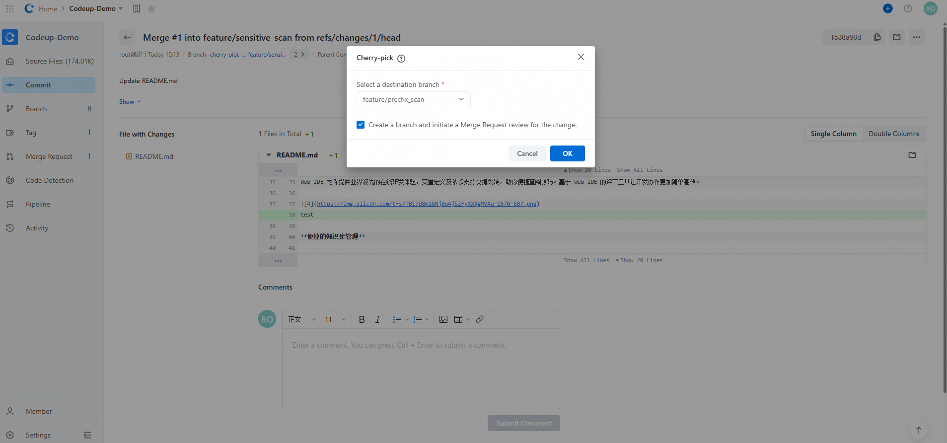 Use cherry-pick to apply a specified commit to another branch - Apsara Devops - Alibaba Cloud ...