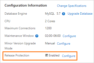 Enable or disable release protection for an instance - ApsaraDB for MyBase - Alibaba Cloud ...