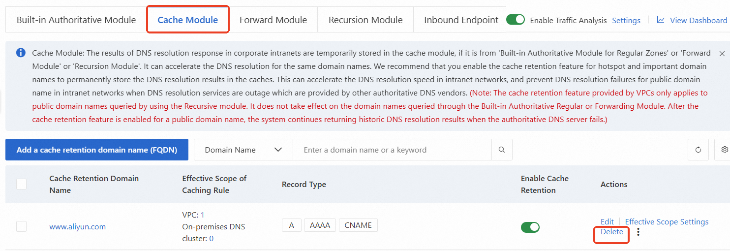 Cache management_Internal domain name resolution - Alibaba Cloud DNS - Alibaba Cloud ...