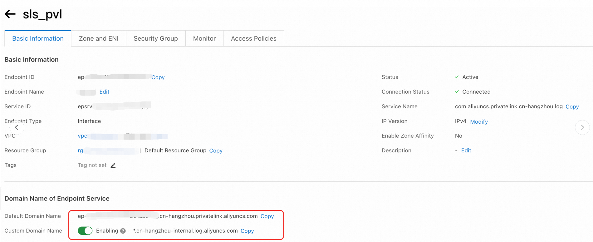 How to access Simple Log Service through PrivateLink - Simple Log Service - Alibaba Cloud ...