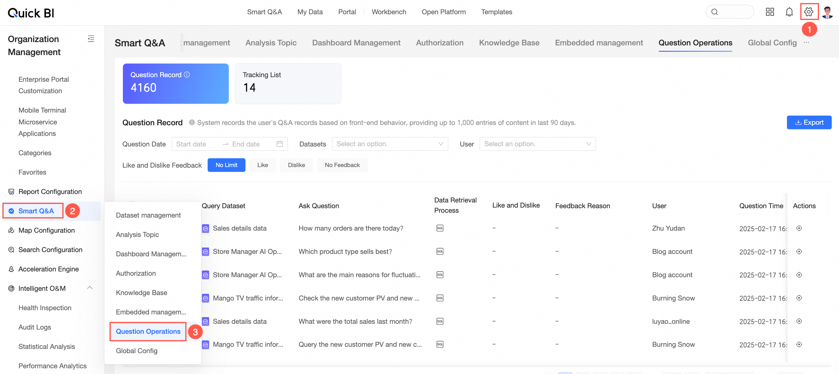 Question Operations - Quick BI - Alibaba Cloud Documentation Center