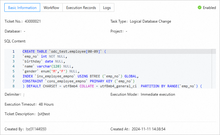 Logical database change management - ApsaraDB for OceanBase - Alibaba Cloud Documentation Center