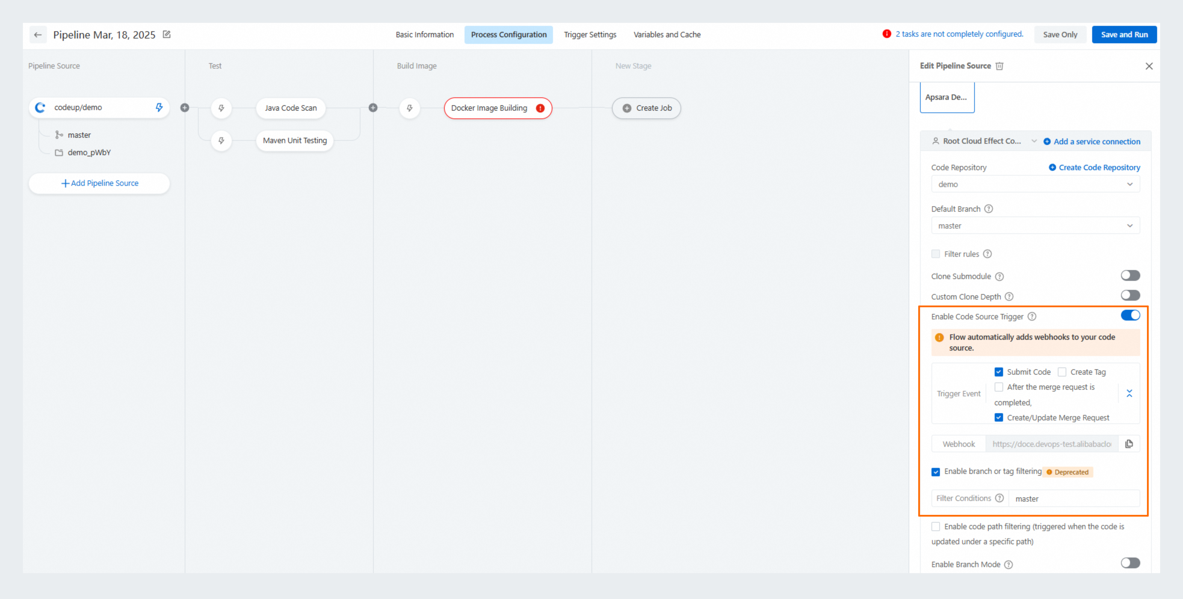 How to Associate a Flow Pipeline - Apsara Devops - Alibaba Cloud Documentation Center