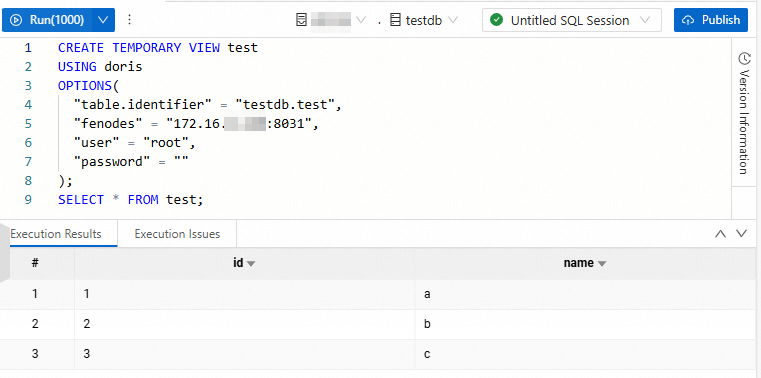 Implement Doris read and write operations in EMR Serverless Spark - E-MapReduce - Alibaba Cloud ...