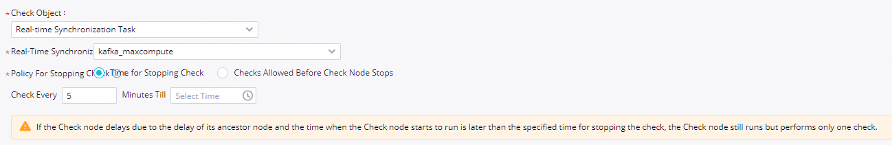 Konfigurasikan node Check untuk memeriksa ketersediaan sumber data atau tugas sinkronisasi real ...