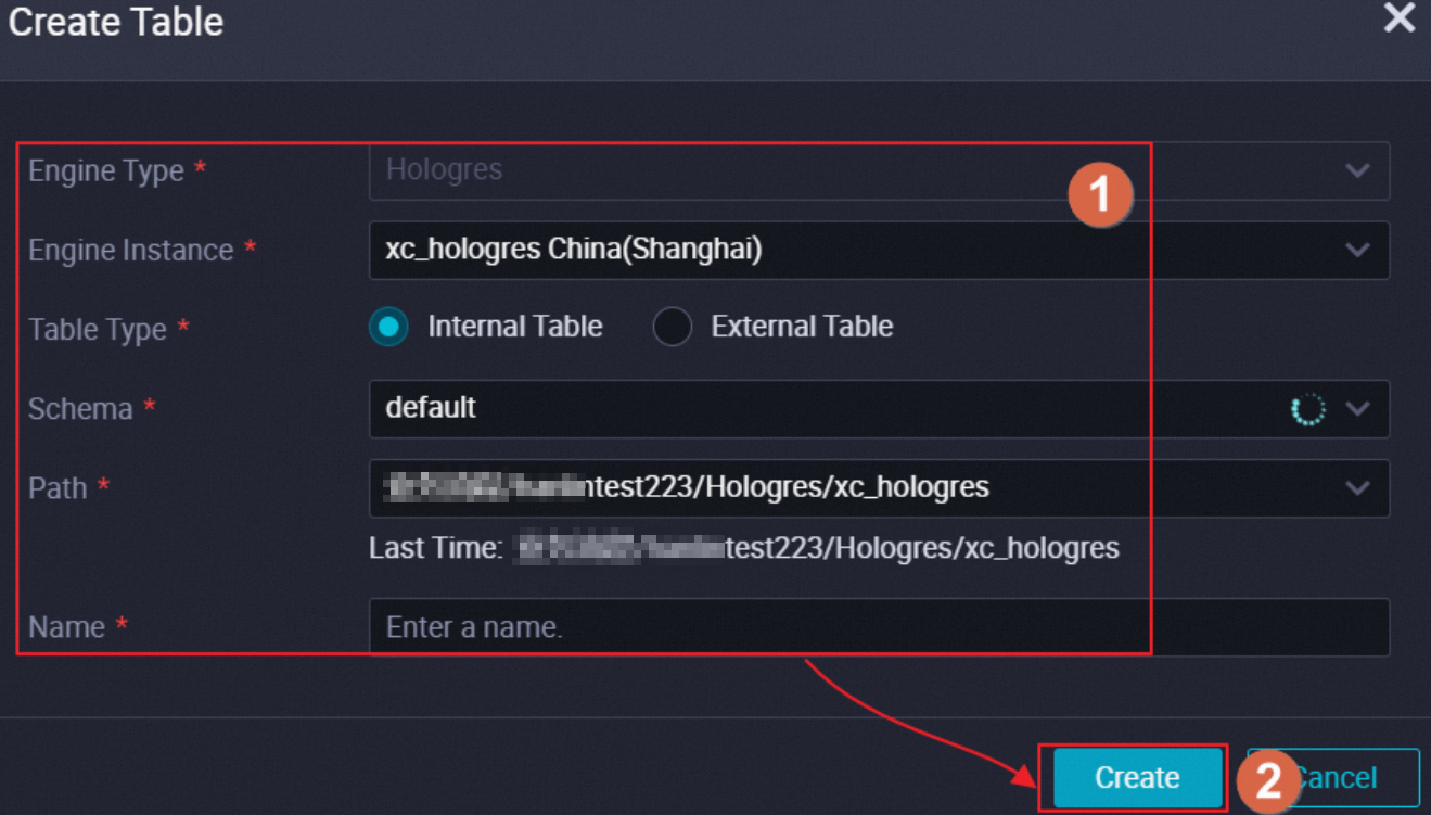 Buat tabel internal Hologres - DataWorks - 阿里云