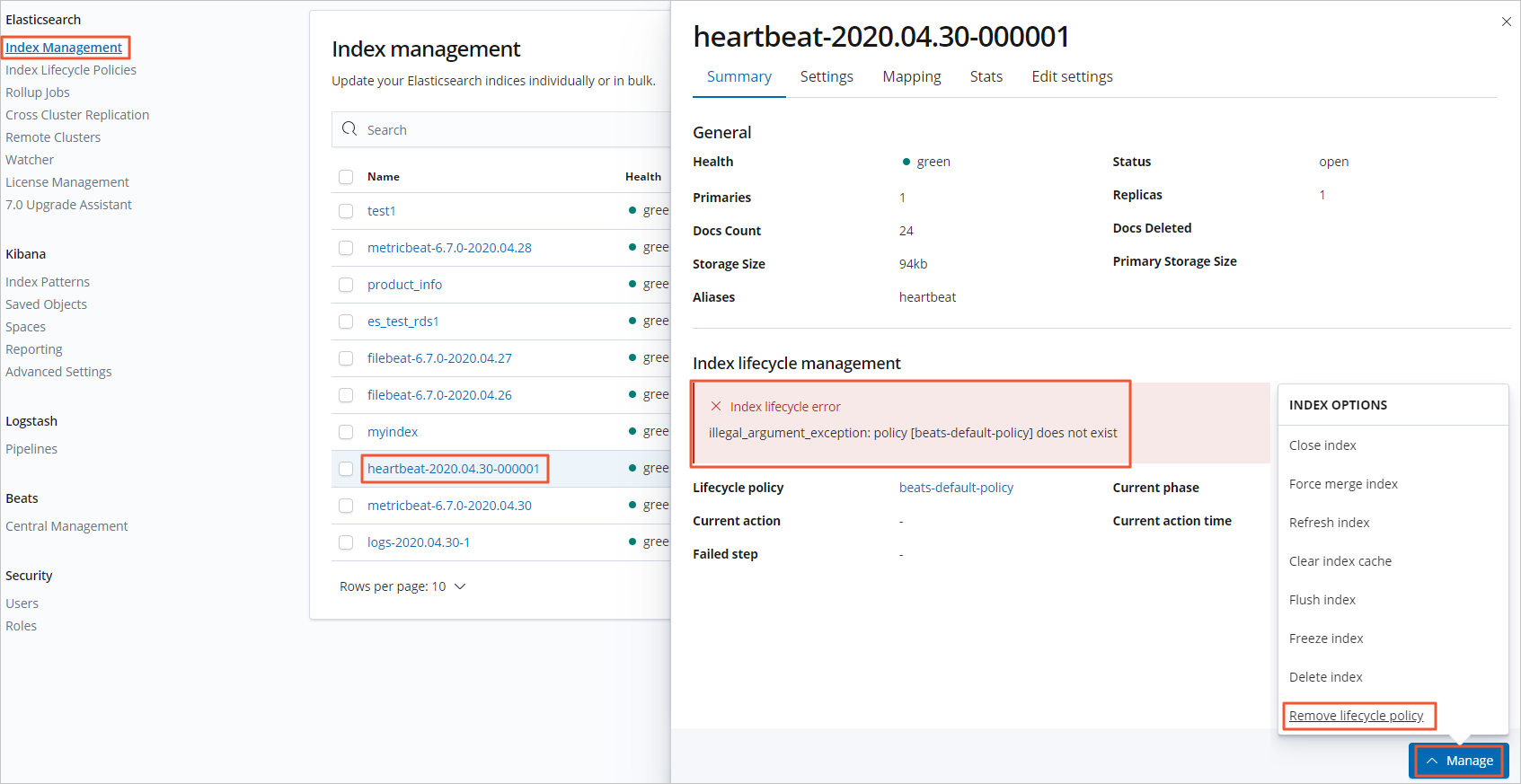 Gunakan ILM untuk mengelola indeks Heartbeat - Elasticsearch - 阿里云