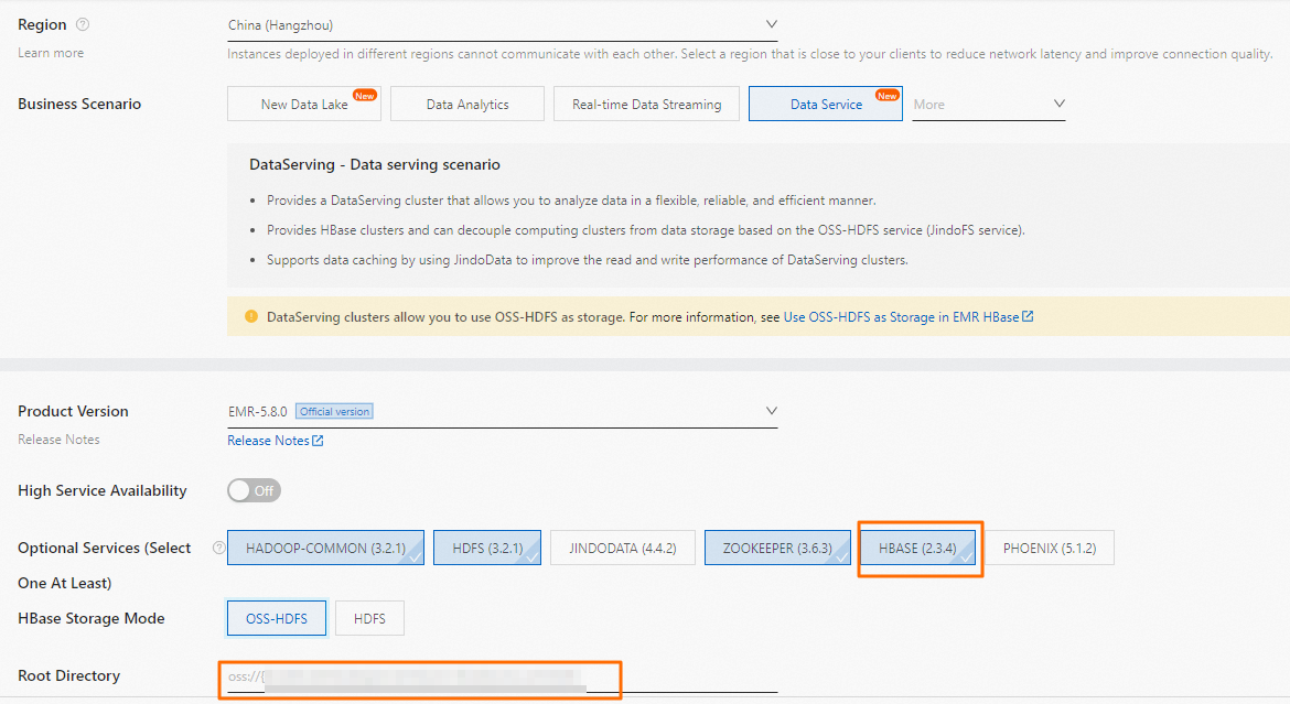 Gunakan OSS-HDFS sebagai backend penyimpanan HBase - E-MapReduce - 阿里云